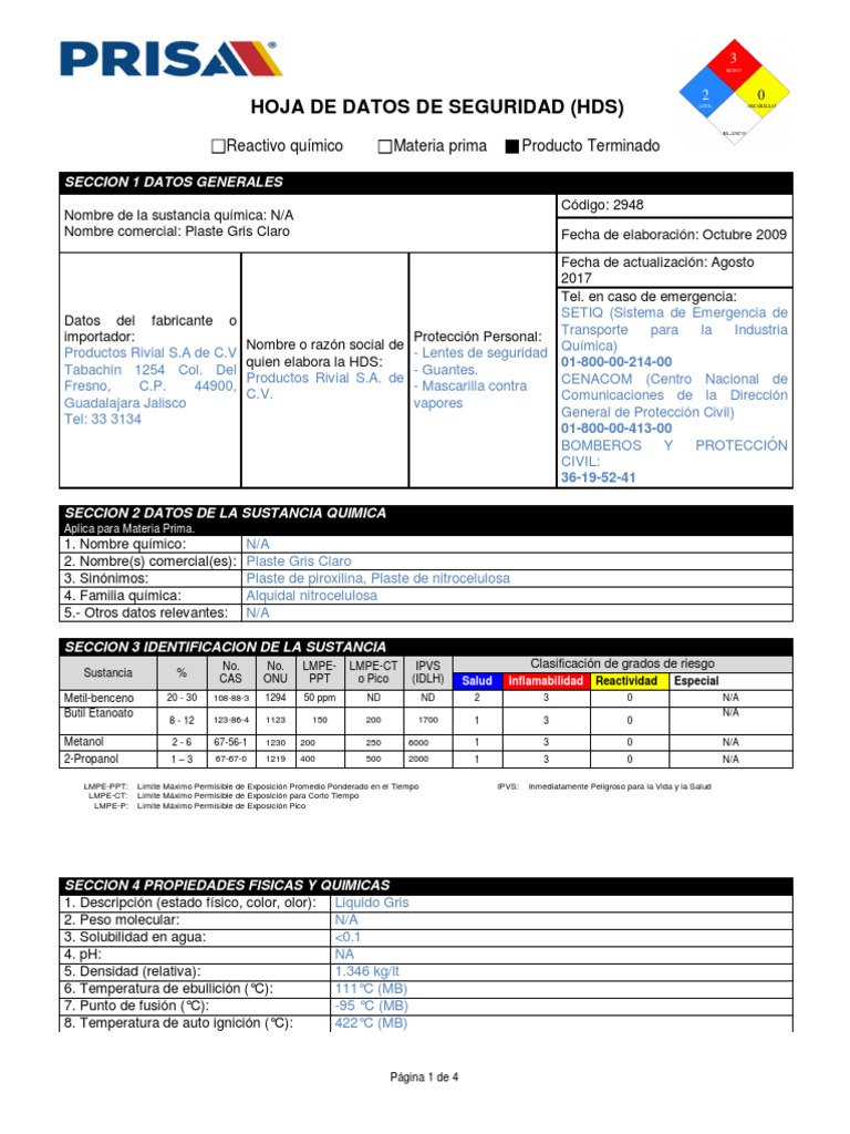 Hds 2948 Plaste Gris Claro | PDF | Oxígeno | Combustión