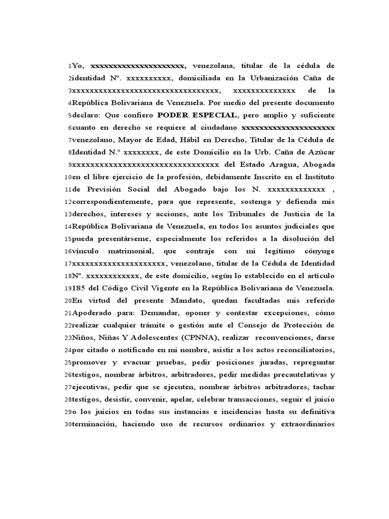 Poder Especial Representación Divorcio | Descargar gratis PDF | Venezuela | Divorcio