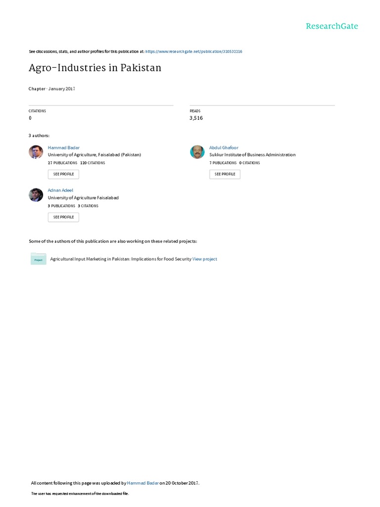 Lecture 1, 2017 - Hammad Badar, Agro-Industries in Pakistan | PDF ...