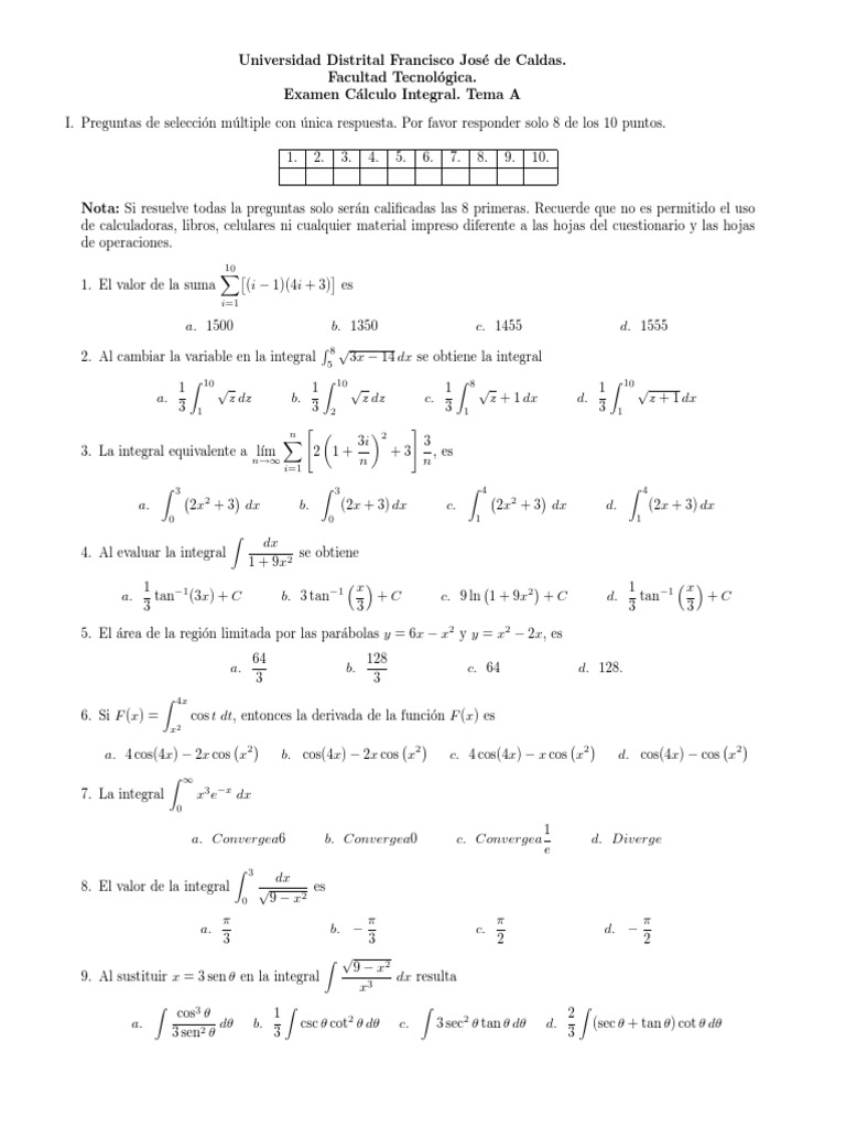 Examenes | PDF | Integral | Geometría