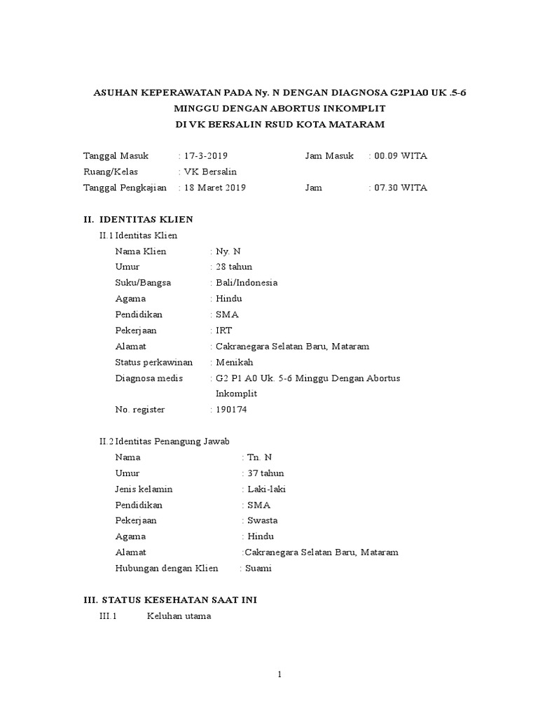 Askep Abortus Inkomplit Fix | PDF