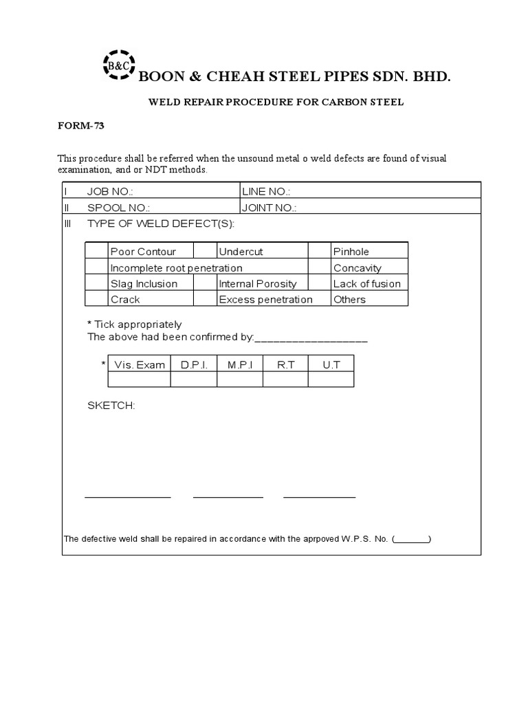 A Comprehensive Weld Repair Procedure for Carbon Steel Piping | PDF ...