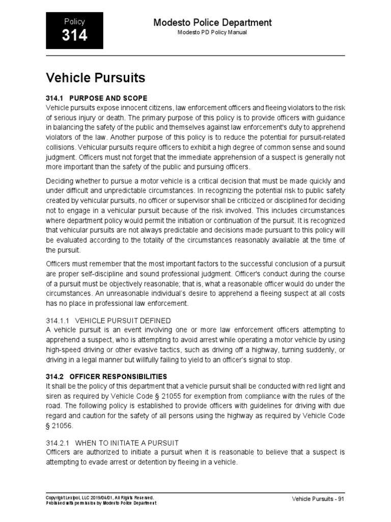 Modesto Police Chase Policy | PDF