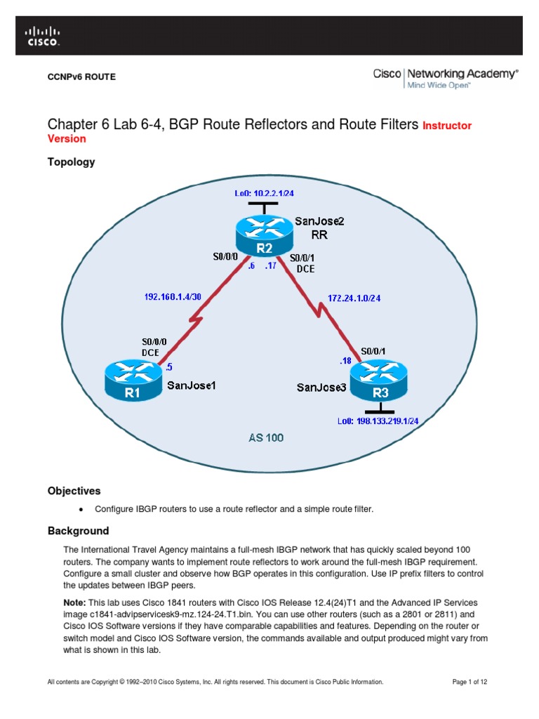 BGP Route Reflectors and Route Filters PDF | PDF | Router (Computing) | Ip Address