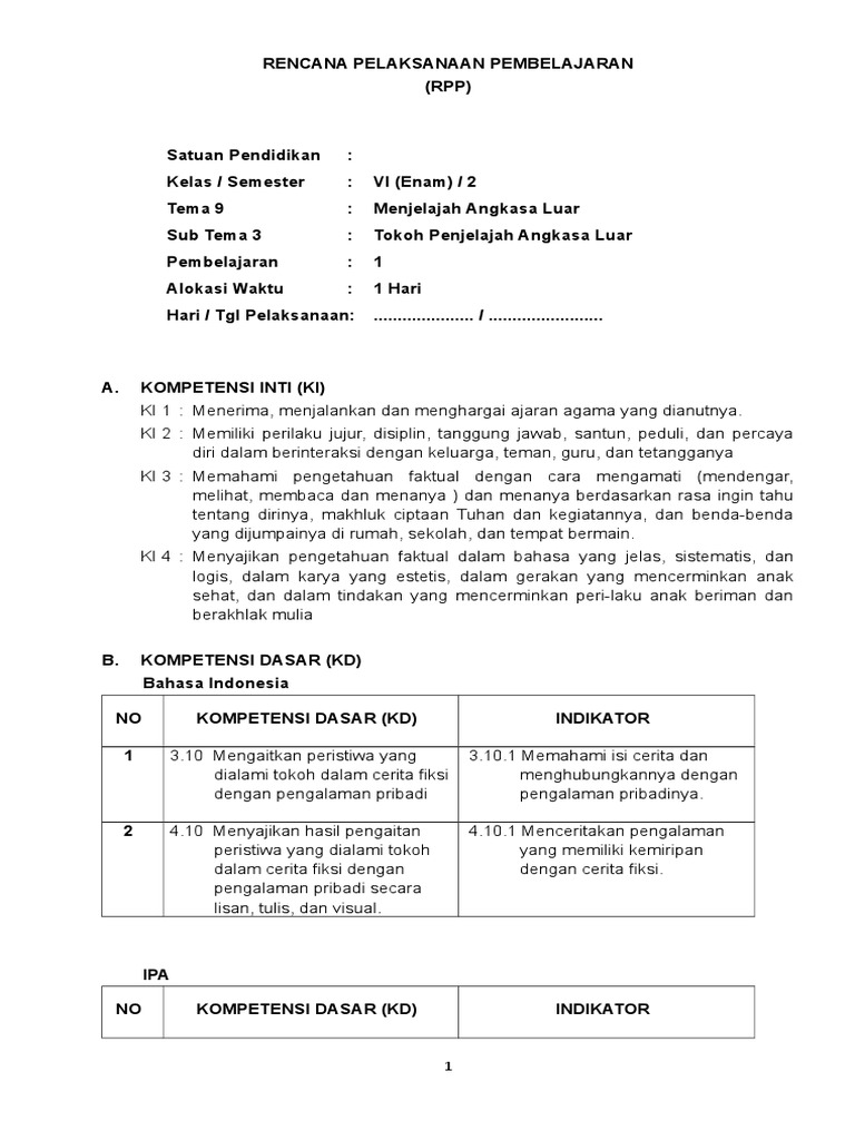 RPP Kelas 6 Tema 9 ST 3 | PDF
