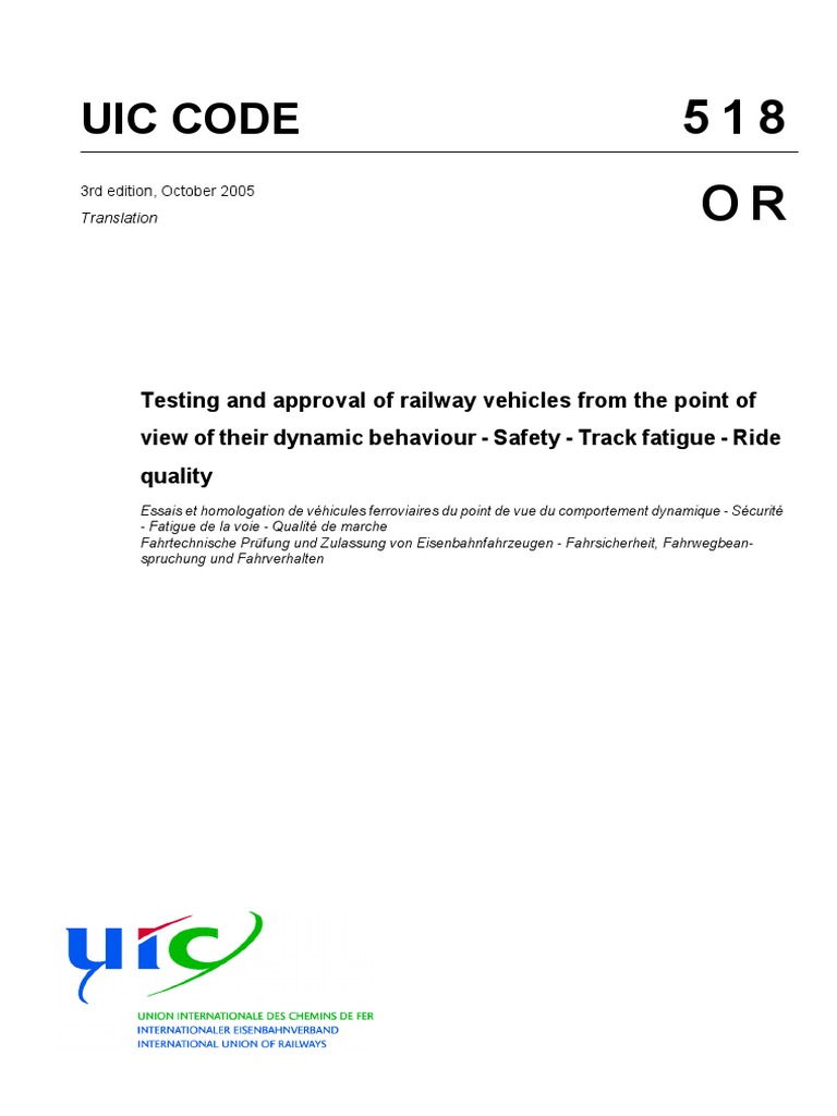 UIC Leaflet 518: Railway Vehicle Testing | PDF | Train | Track (Rail ...