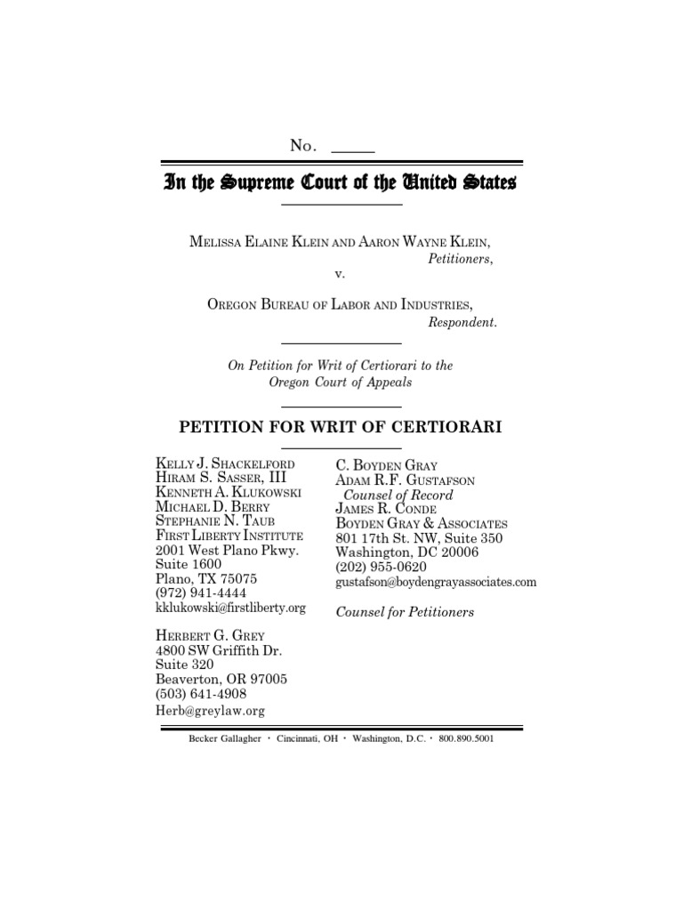 Klein Cert Petition | Download Free PDF | First Amendment To The United ...