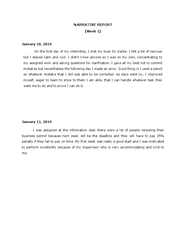 Narrative Report: (Week 1) | PDF | Business