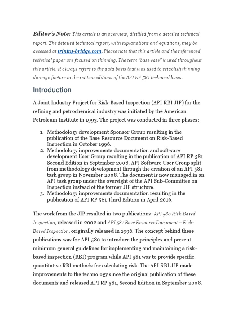 Updated Thinning POF Model in API RP 581 3rd Edition | PDF | Reliability Engineering ...