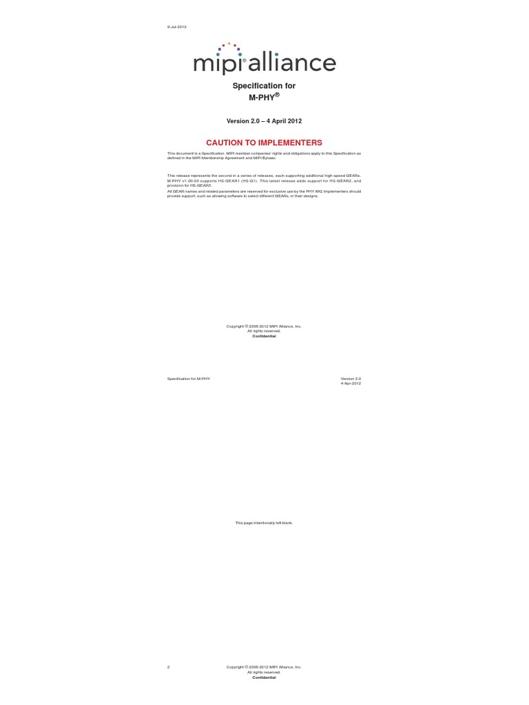 Mipi M-PHY Specification v2.0 | PDF | Intellectual Property ... Mipi M-PHY Specification v2.0 | PDF | Intellectual Property ...
