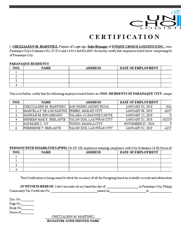 Resident Certification | PDF | Philippines | Government