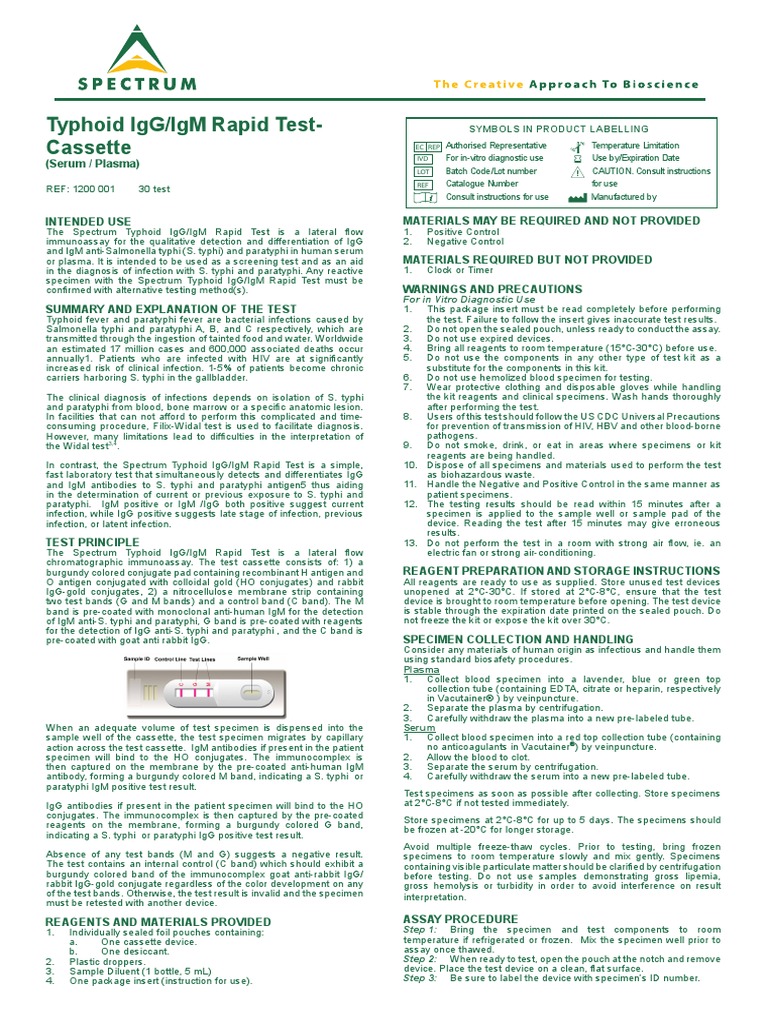 Typhoid IgG-IgM Rapid Test-Cassette | PDF | Infection | Antibody