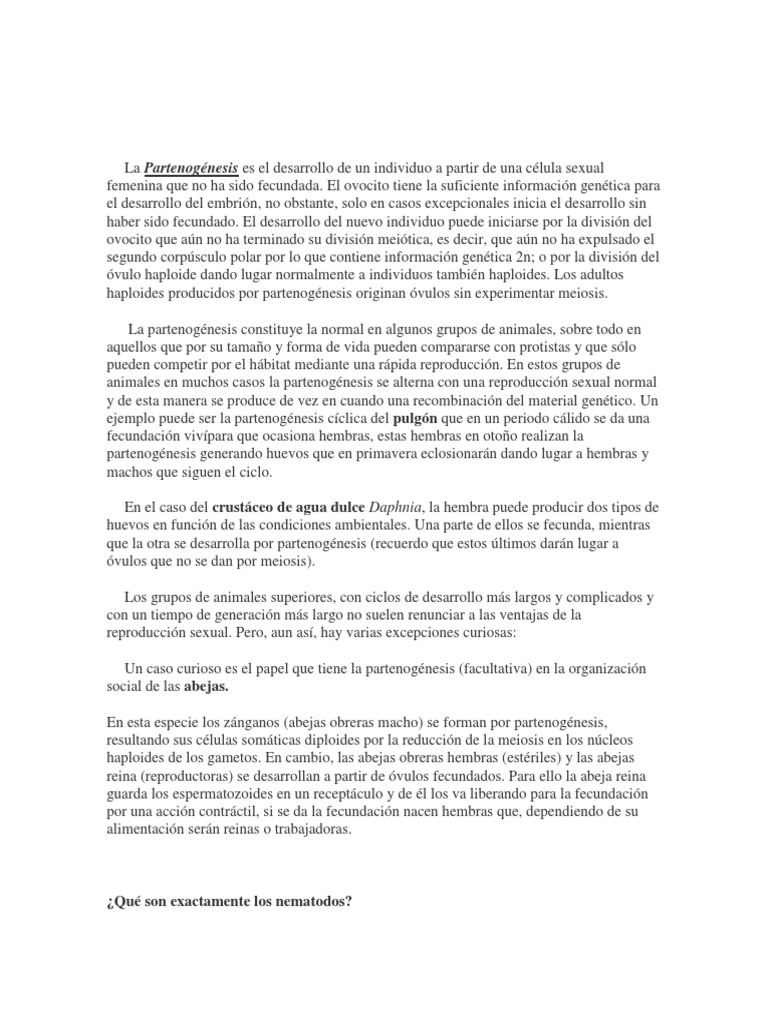Partenogénesis: Reproducción Asexual en Animales | PDF | Nematodo | Mitosis