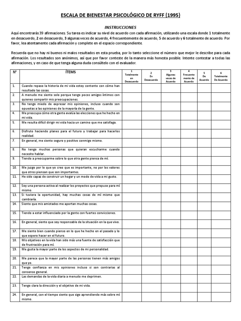 Escala de Bienestar Psicológico de Ryff | PDF | Sicología