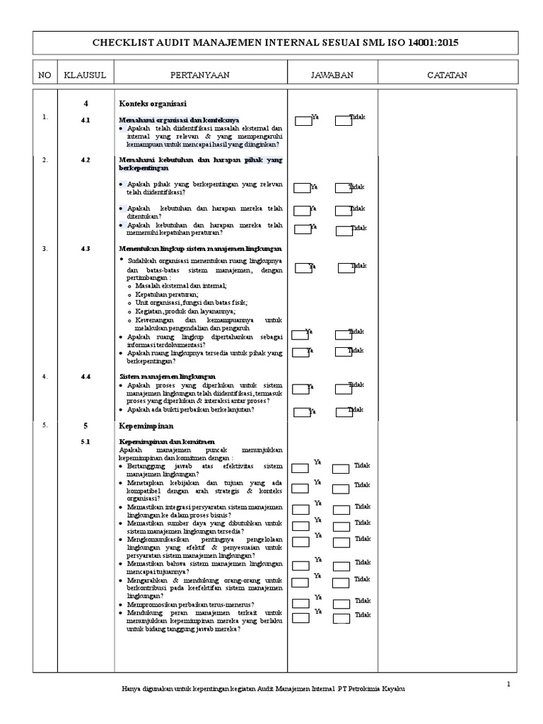 Checklist Ami Iso 14001-2015 | PDF