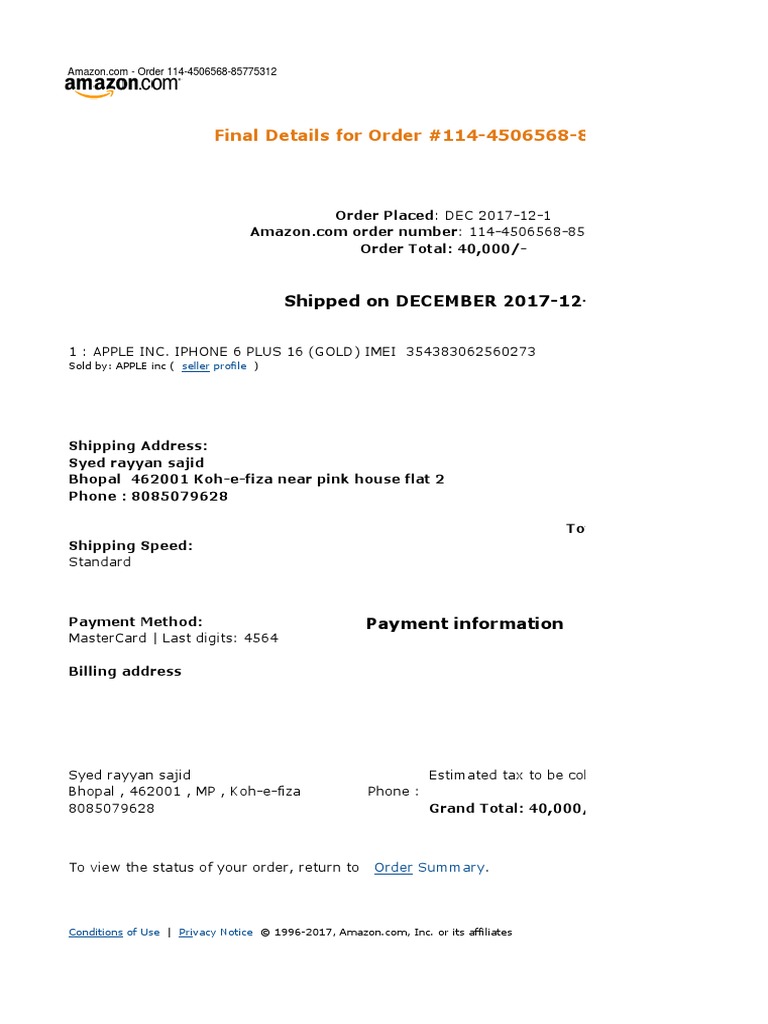 Iphone 6 Plus Bill | PDF