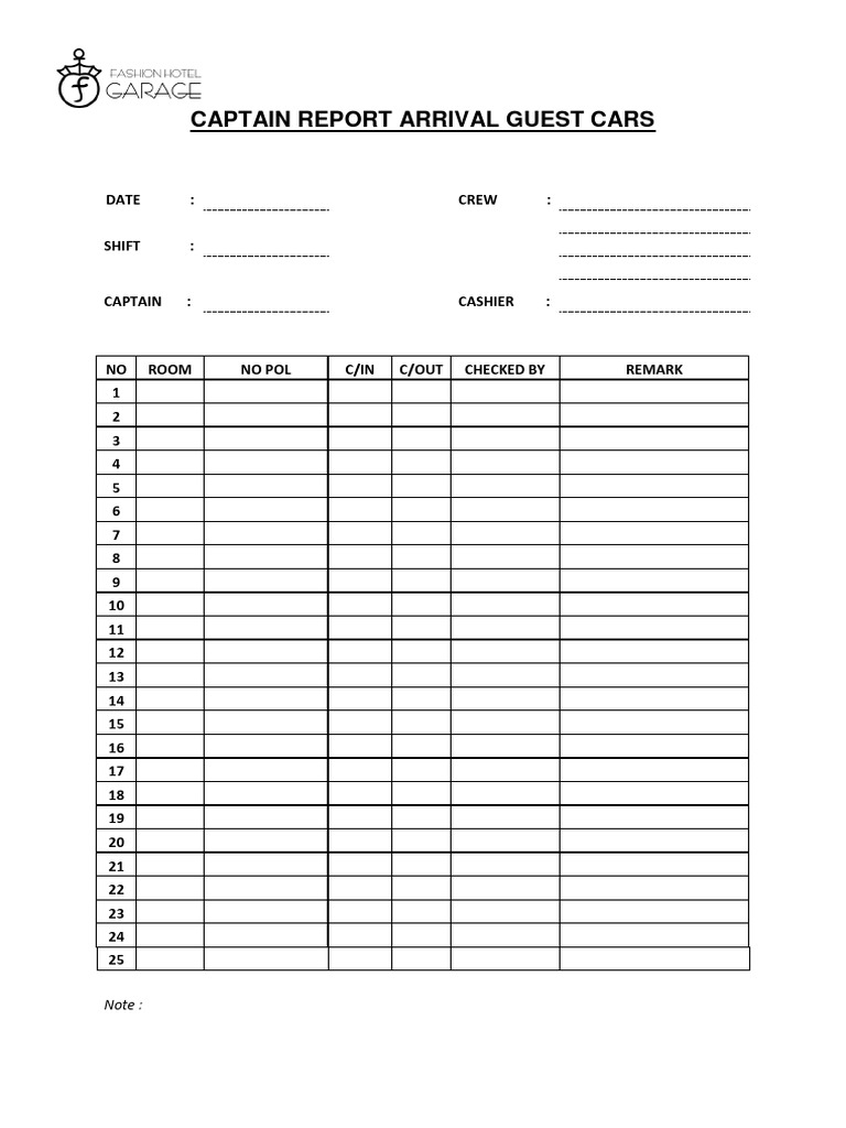 Captain Report Arrival Guest Cars: Date: Crew | PDF