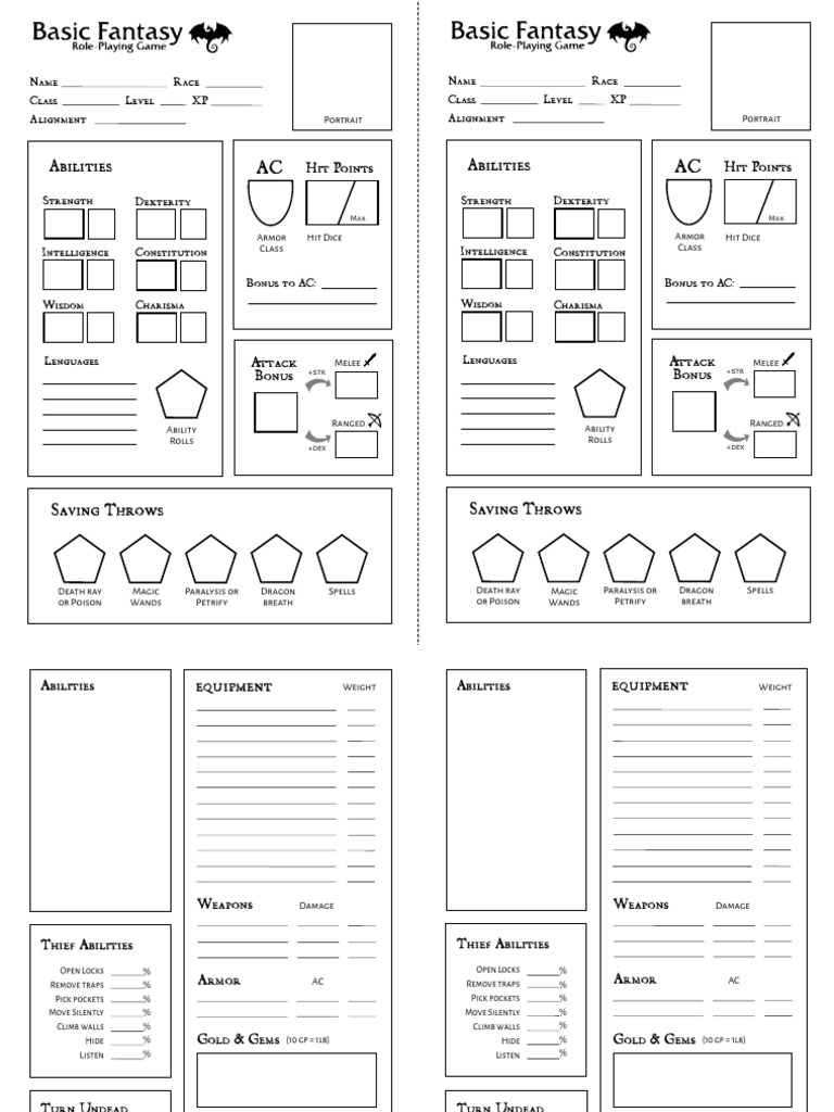 Basic Fantasy Character Sheet | PDF | Ghosts | Role Playing Games