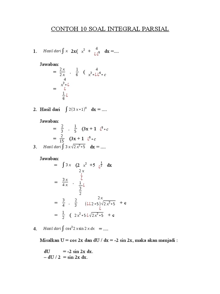 Contoh Soal Integral Parsial Lengkap | PDF | Metode & Bahan Ajar