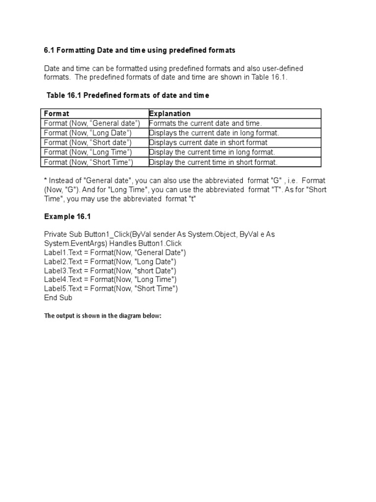 6.1 Formatting Date and Time Using Predefined Formats: The Output Is ...