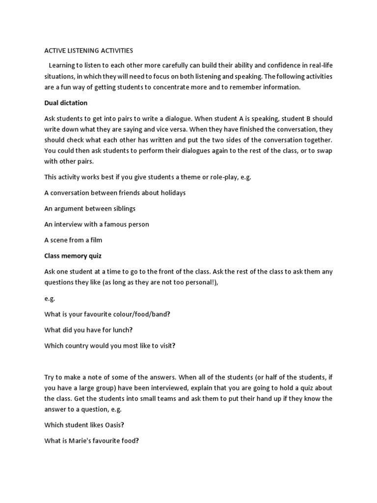 Active Listening Activities | PDF