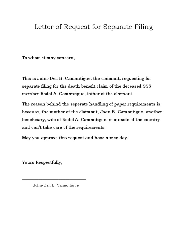Letter of Separate Filing | PDF