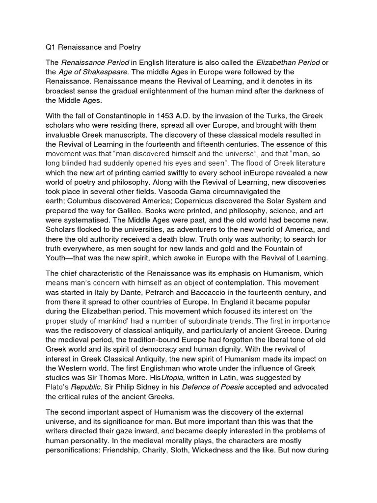 The Renaissance and Poetry | PDF | Edmund Spenser | The Faerie Queene