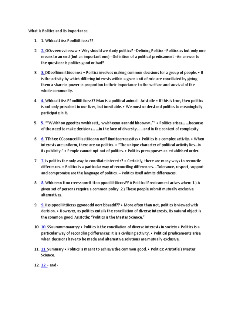 What Is Politics and Its Importance | PDF | Common Good | Philosophical ...