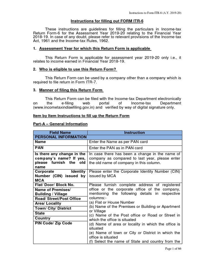 CBDT Instructions For Filing New Form Itr 6 Fy 2018 19 Ay 2019 20 | PDF ...