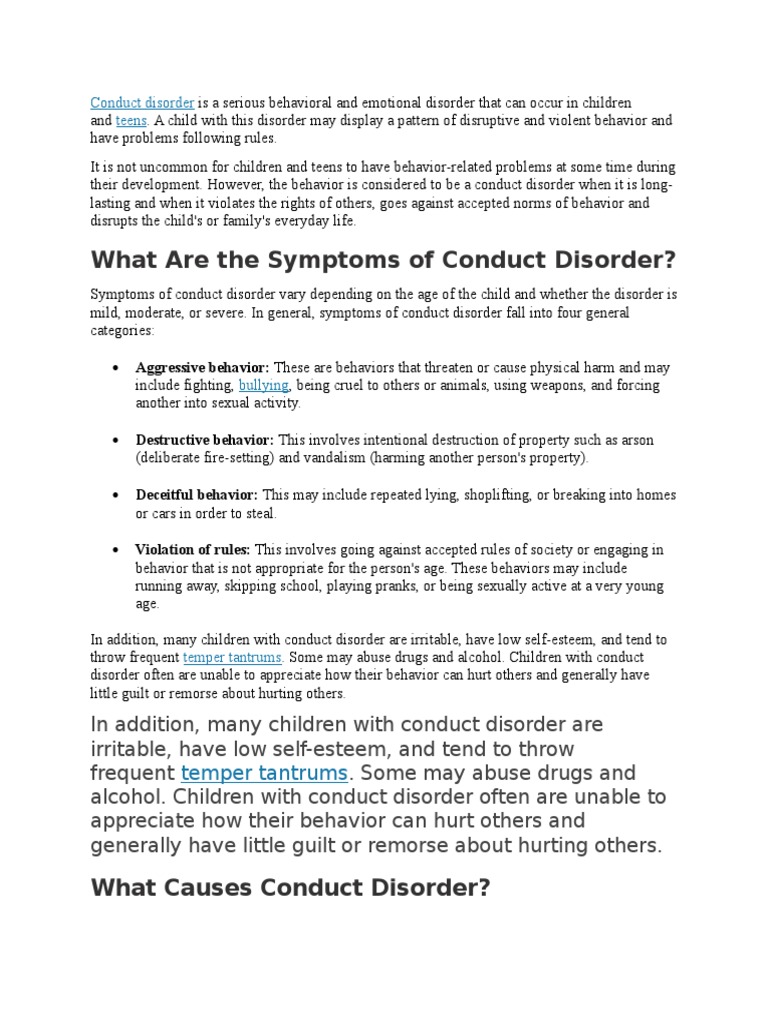 What Are The Symptoms of Conduct Disorder? | PDF | Mental Disorder ...