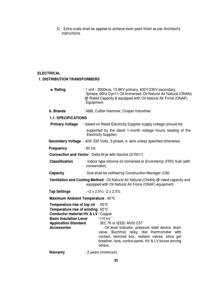 Technical Specifications | PDF | Electric Motor | Transformer