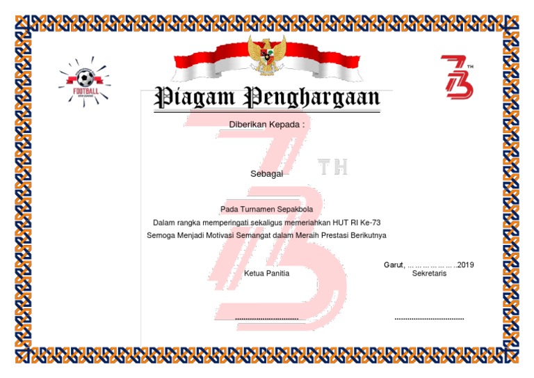 Piagam Penghargaan Turnamen Sepak Bola | PDF
