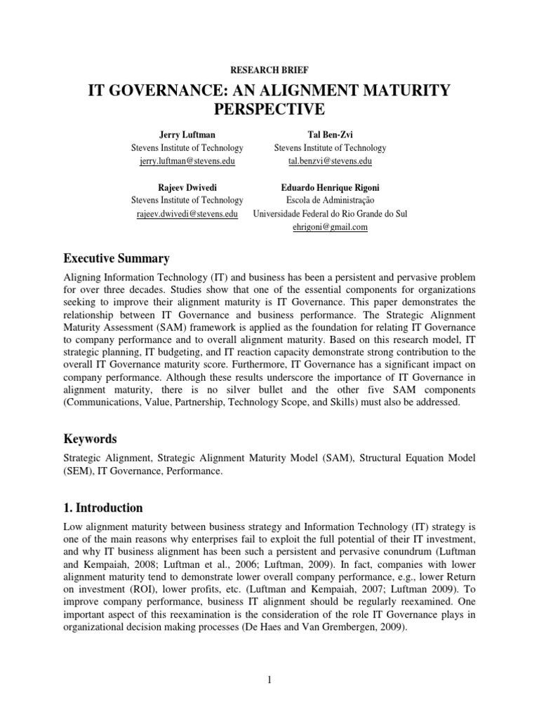 Assessing the Impact of IT Governance on Strategic Alignment Maturity ...