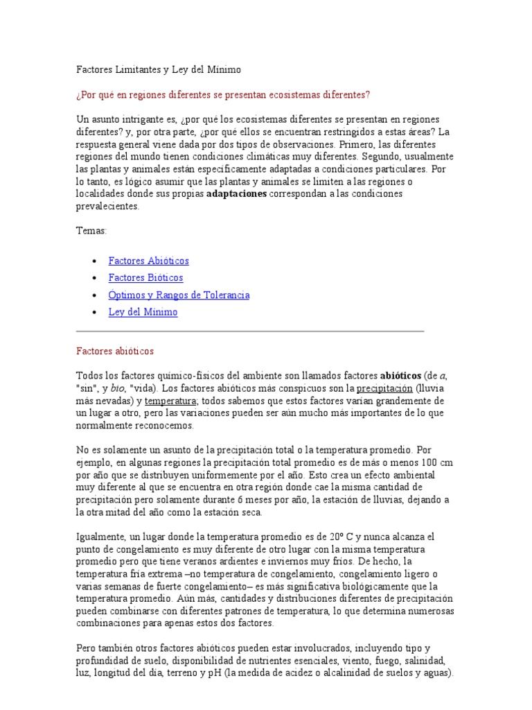 Factores Limitantes y Ley Del Minimo | PDF | Desierto | Suelo
