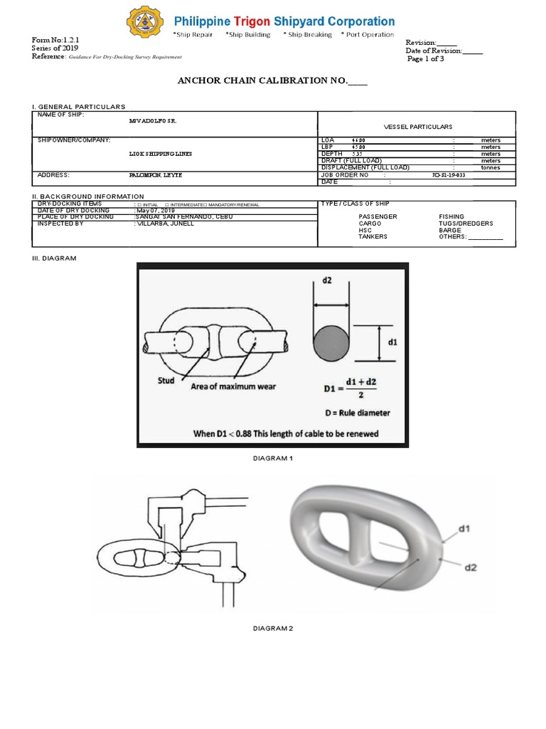 033 - Anchor Calibration of MV Adolfo Sr. | PDF | Anchor | Ships