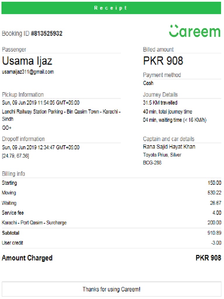 Careem Receipt | PDF