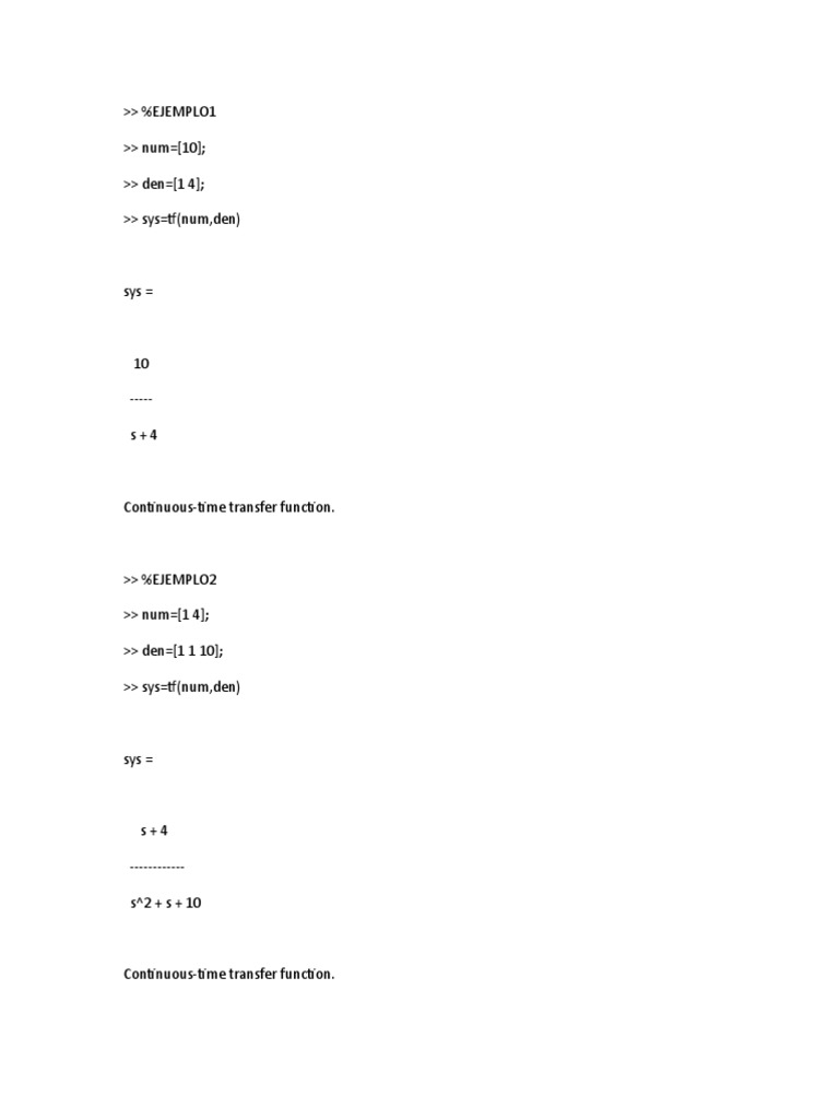 %EJEMPLO1 Num (10) Den (1 4) Sys TF (Num, Den) | PDF | Applied ...