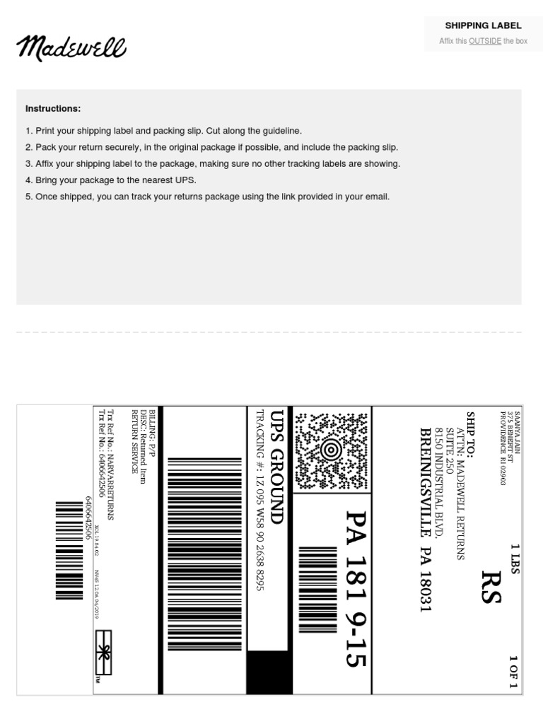 Shipping Label: Affix This OUTSIDE The Box | PDF