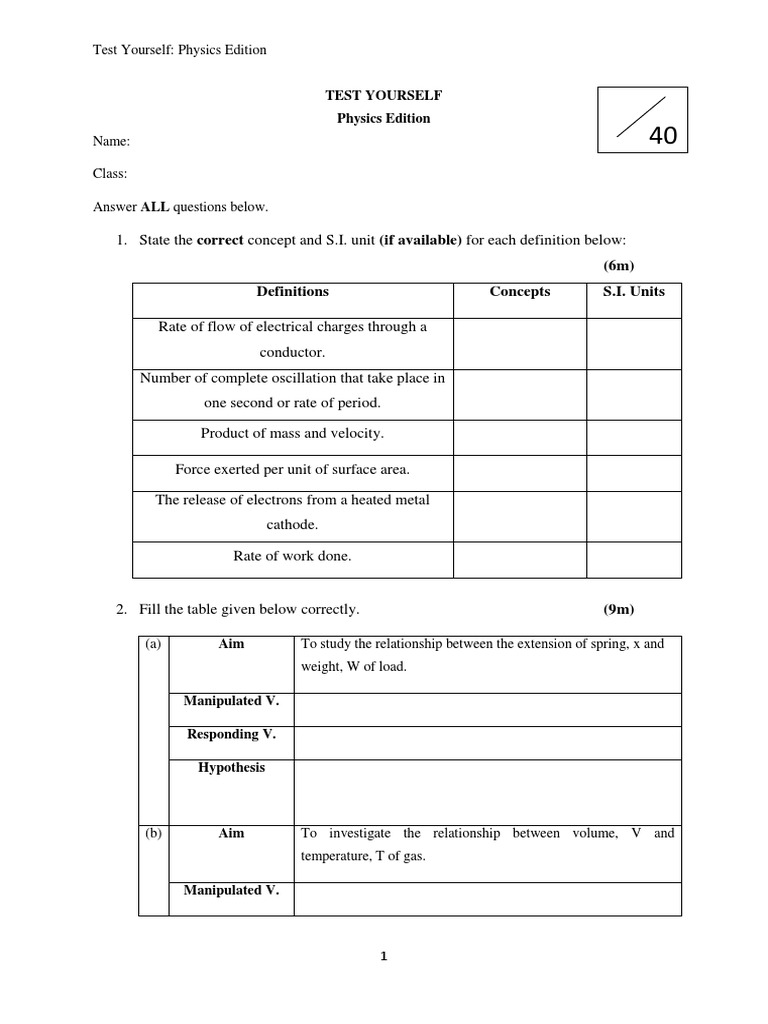 Physics Test Yourself Form 5 | PDF | Electrical Resistivity And ...