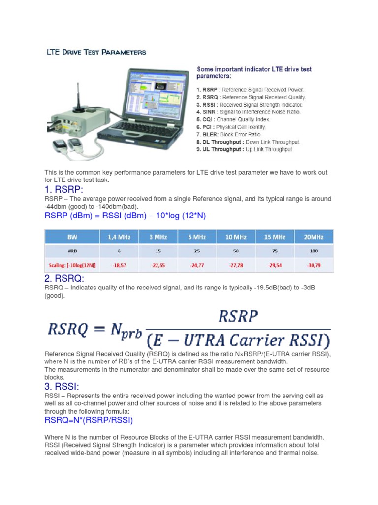 Lte Drive Test Parameters Pdf Bit Rate Bandwidth Signal Processing