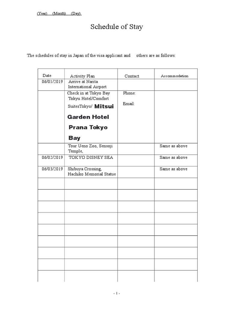Japan Schedule of Stay Itinerary | PDF