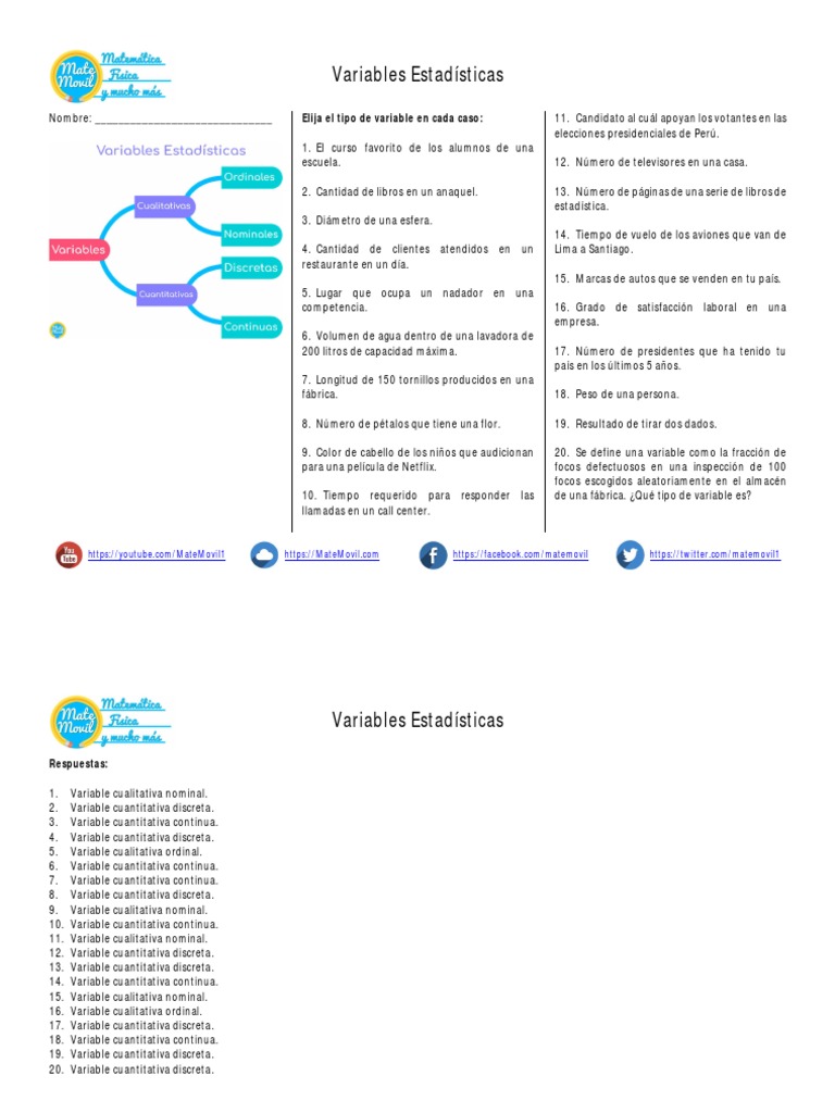 Tipos de Variables Estadísticas Ejercicios Resueltos PDF | PDF