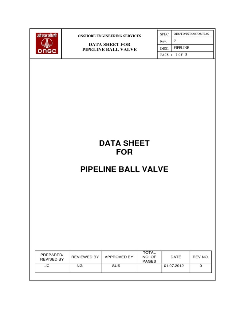 6.1 Data Sheet For Pipeline Ball Valve | PDF | Pipe (Fluid Conveyance ...