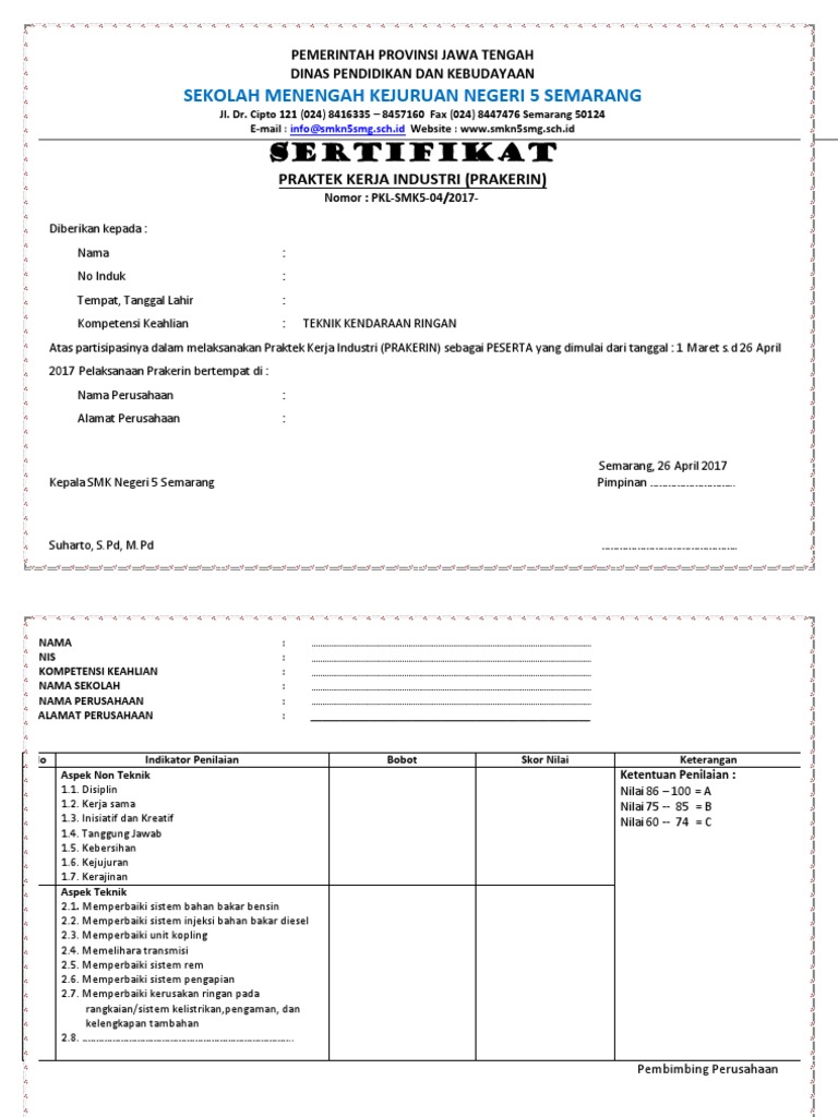 Sertifikat Prakerin TKR | PDF