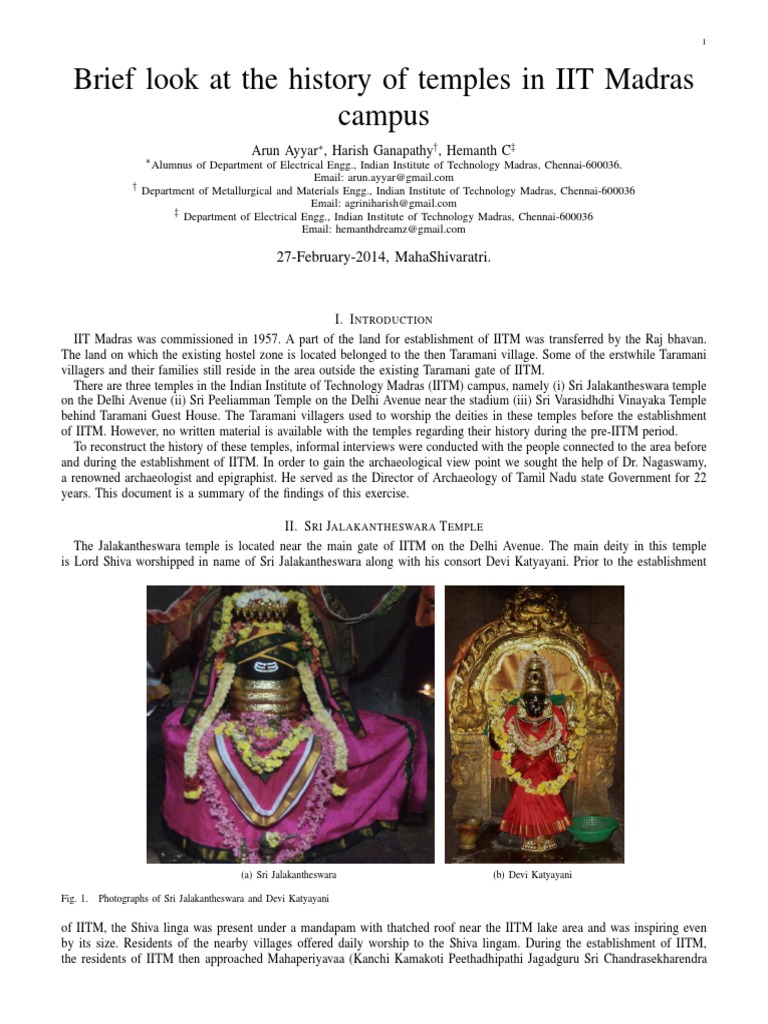 History of Temples at IIT Madras | PDF | Tamil Nadu | Religion And Belief