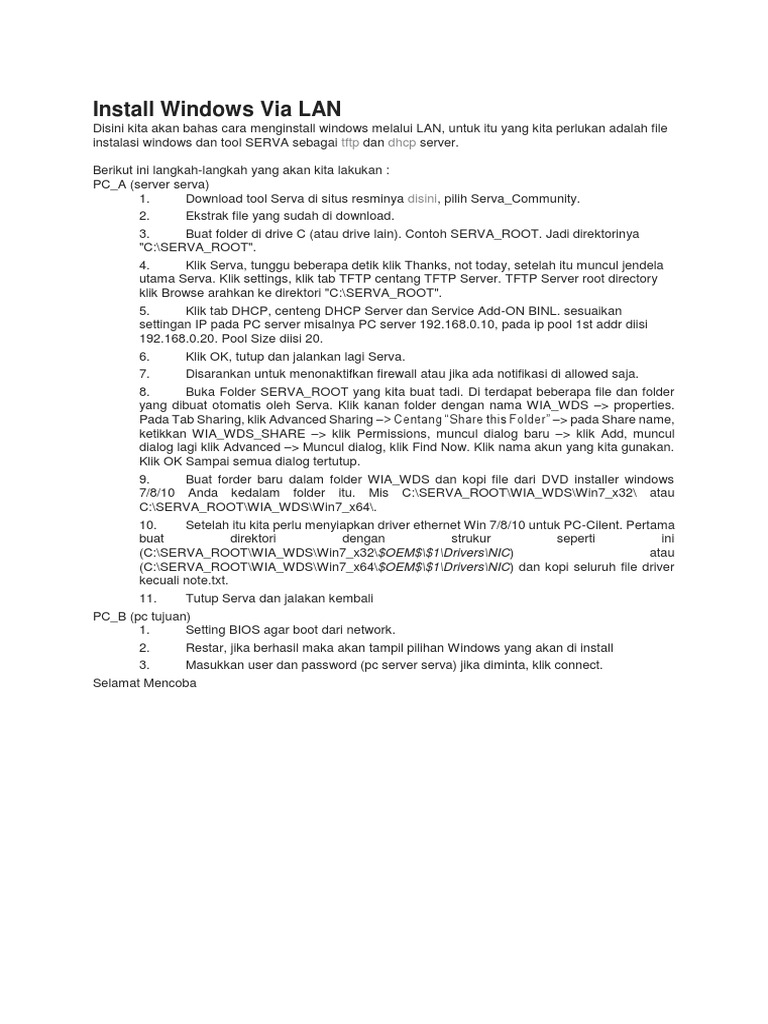 Install Windows Via LAN | PDF
