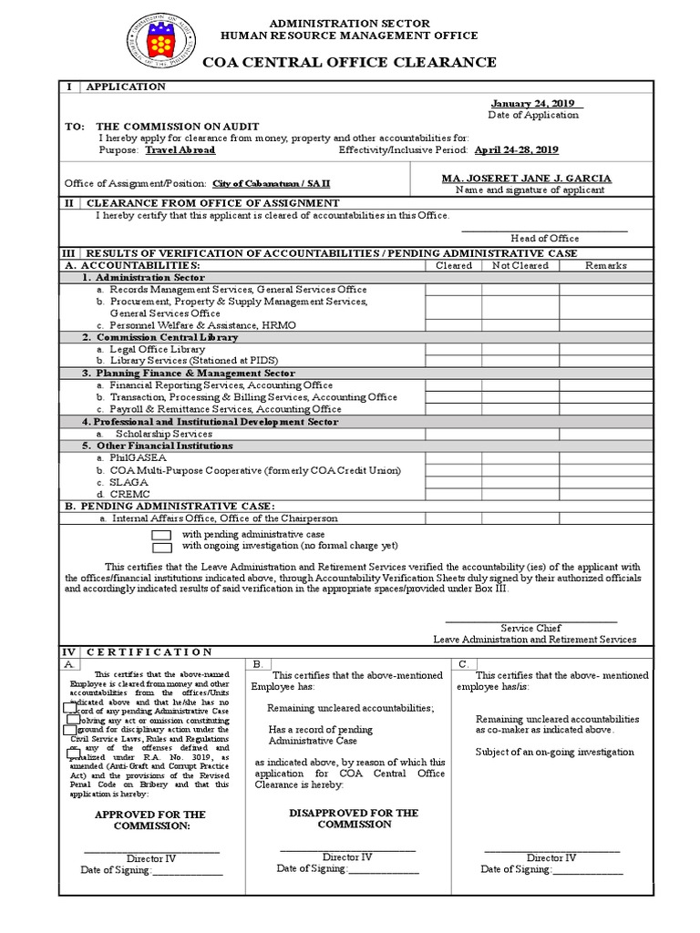 COA Central Office Clearance MJJJG | PDF | Accounting | Virtue