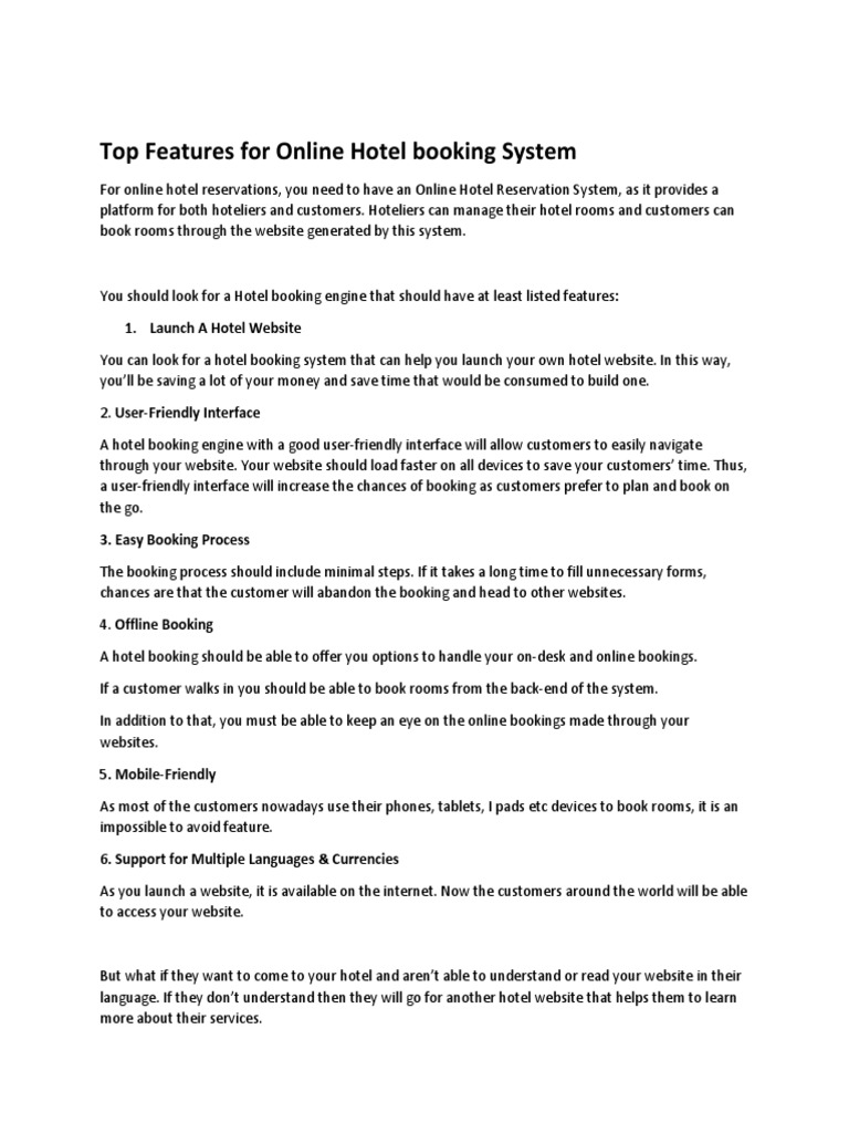 Top Features For Online Hotel Booking System: 1. Launch A Hotel Website ...