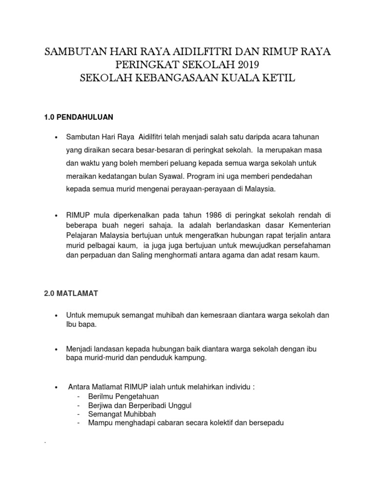 Kertas Kerja Sambutan Hari Raya Aidilfitri Dan Rimup Raya | PDF