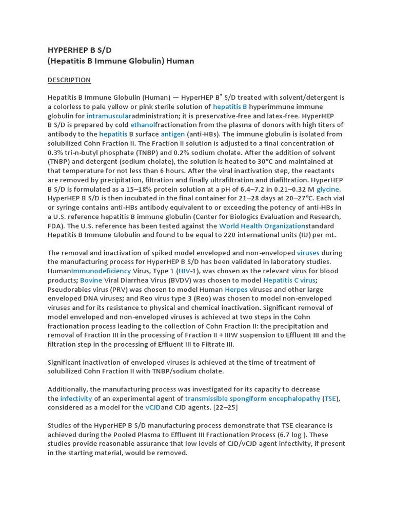 Hyperhep B S/D (Hepatitis B Immune Globulin) Human | PDF | Hepatitis ...